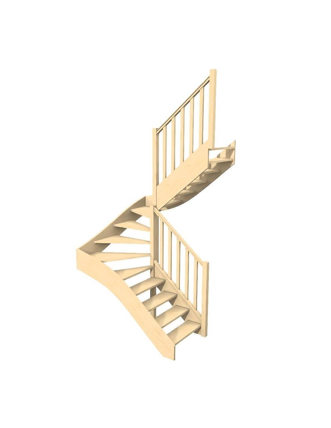 ESCALIER ROCLES DOUBLE QUART TOURNANT+ RAMPE A FUSEAU BOIS